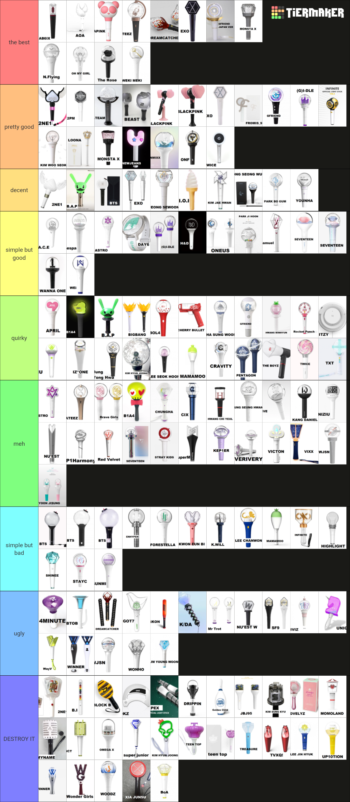 Every KPOP lightstick with group and soloist names Tier List (Community ...