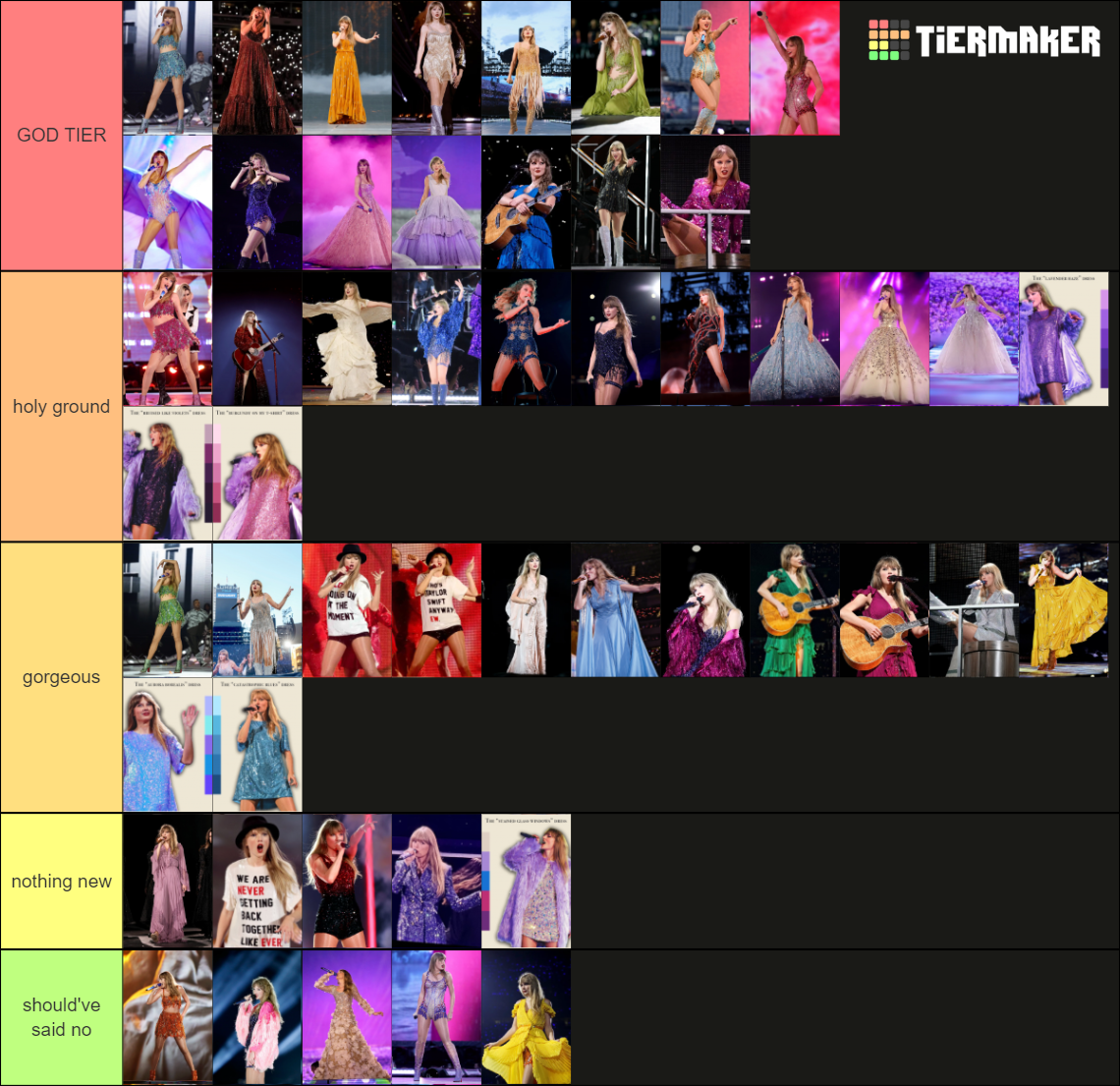 Ranking every Eras Tour outfit Tier List (Community Rankings) - TierMaker