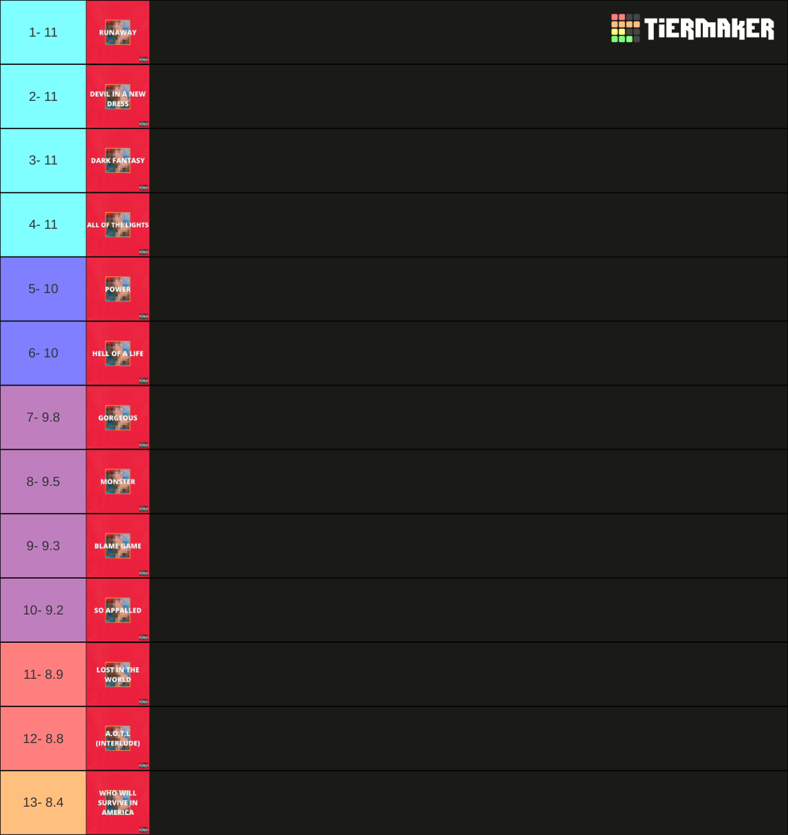 MBDTF Songs Ranked Tier List (Community Rankings) - TierMaker