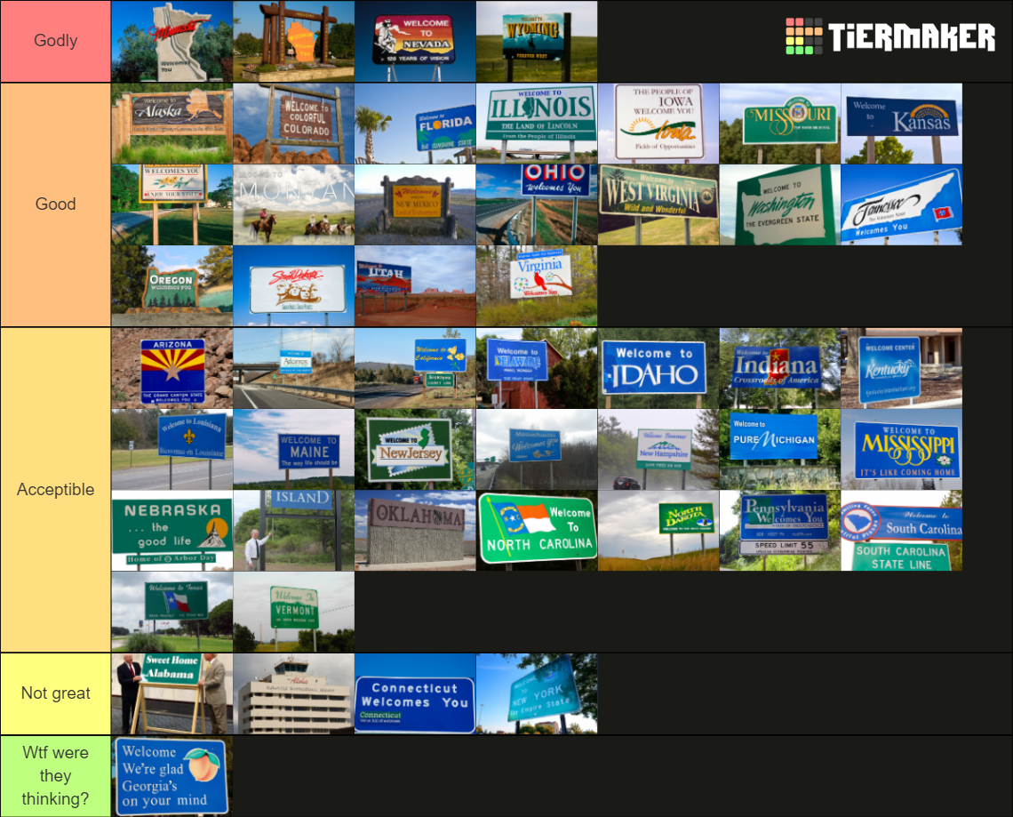 State Welcome Signs Tier List (Community Rankings) - TierMaker