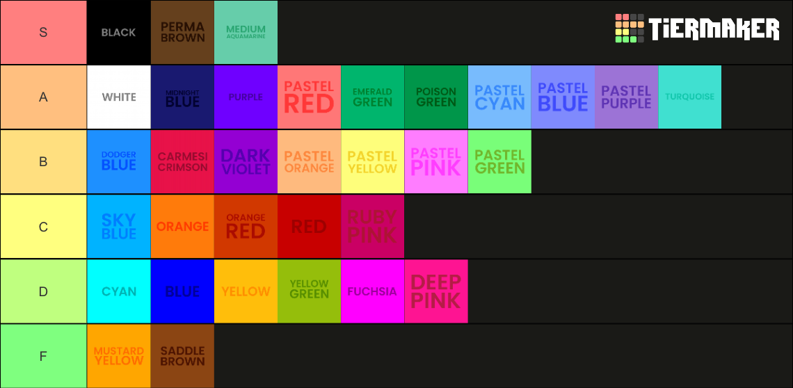 Ultimate Color Tier List (Community Rankings) - TierMaker