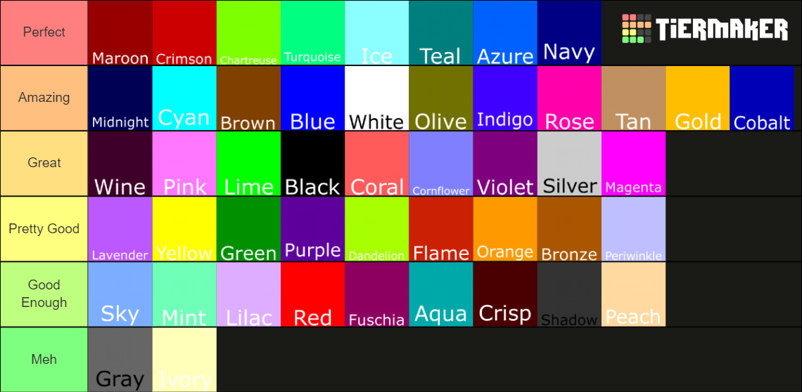 Colors Tierlist Tier List (Community Rankings) - TierMaker