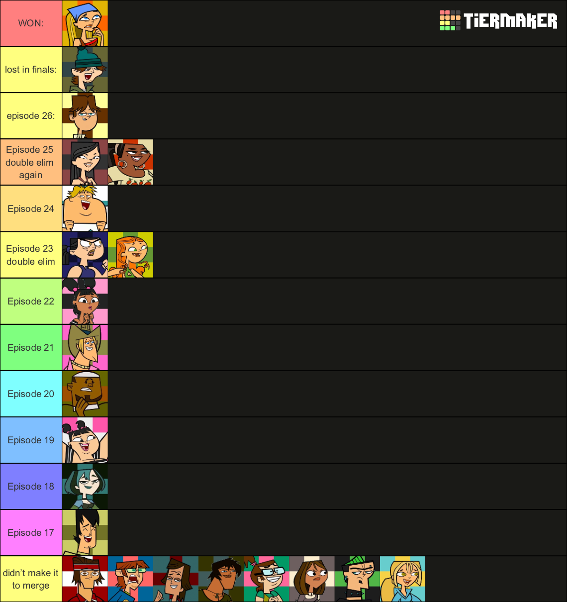 Total Drama Island: My Way Tier List (Community Rankings) - TierMaker