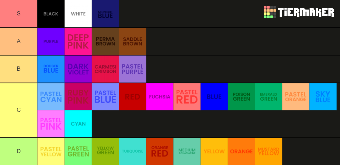 Ultimate Color Tier List (Community Rankings) - TierMaker
