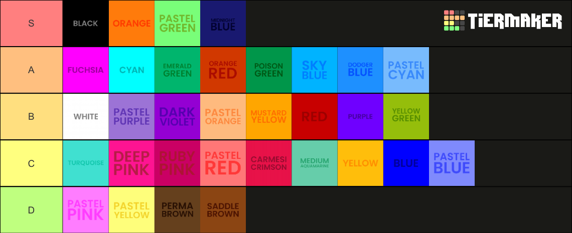 Ultimate Color Tier List (Community Rankings) - TierMaker