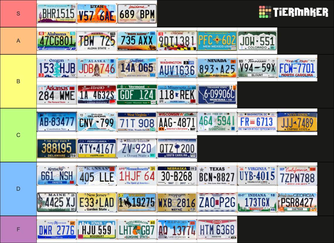 US License Plates Tier List (Community Rankings) - TierMaker