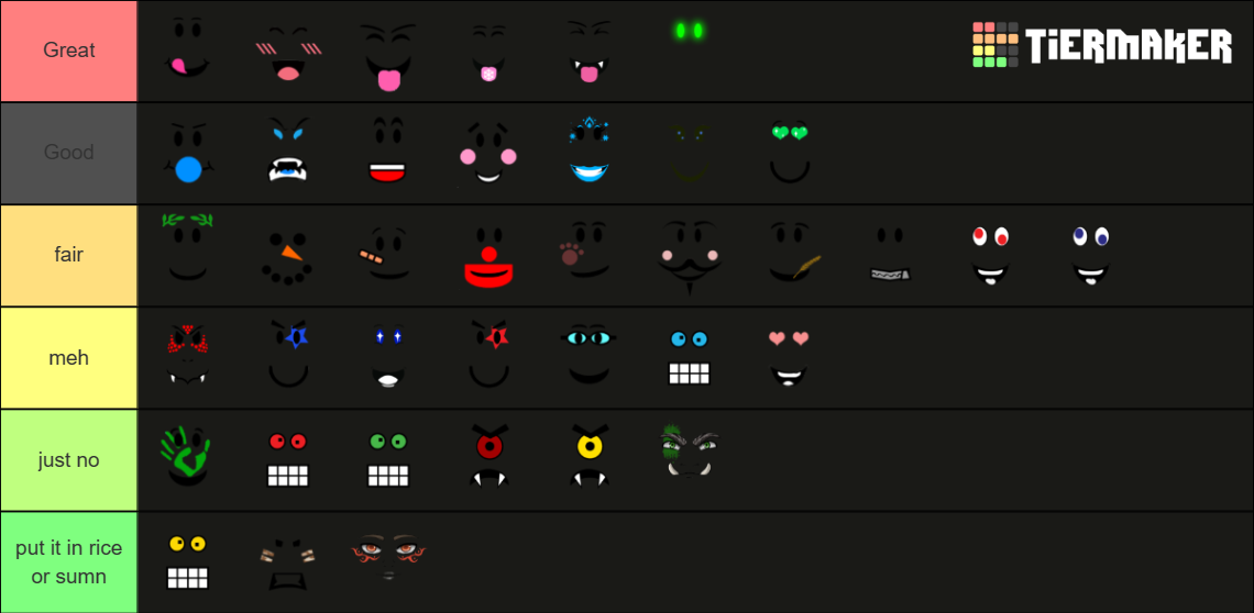 Roblox limited faces Tier List (Community Rankings) - TierMaker
