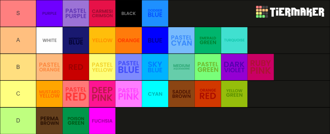 Ultimate Color Tier List (Community Rankings) - TierMaker