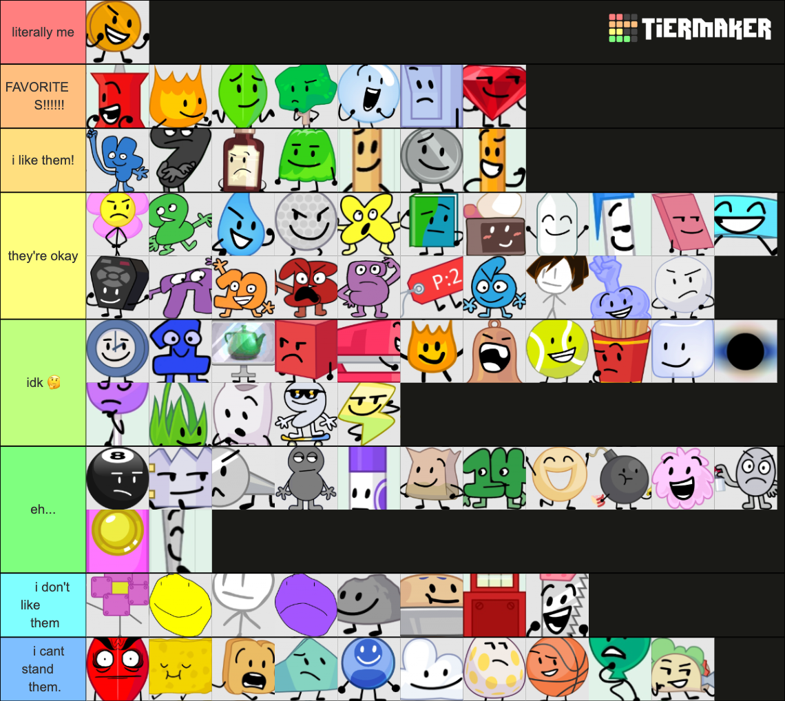 Bfdi all characters Tier List (Community Rankings) - TierMaker