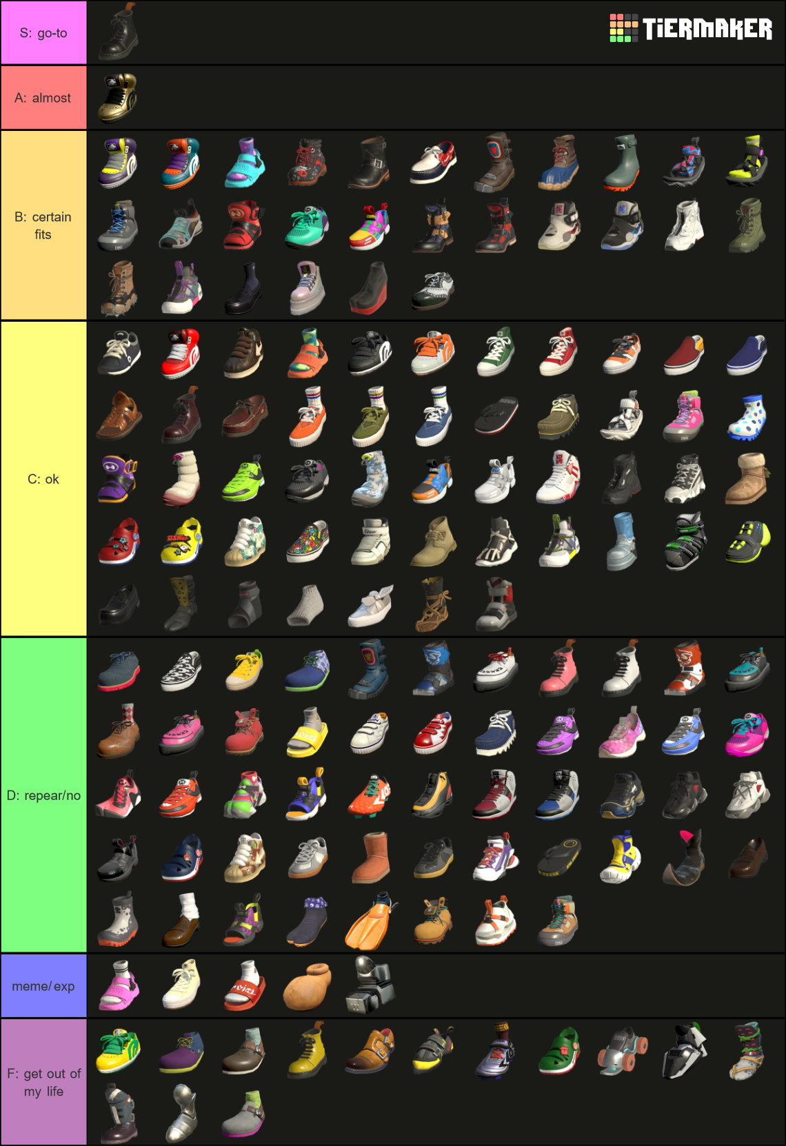 Splatoon 3 Shoes (v.6.1) Tier List (Community Rankings) - TierMaker