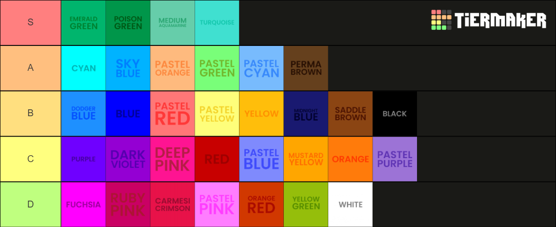Ultimate Color Tier List (Community Rankings) - TierMaker