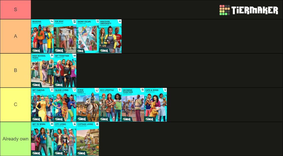 Sims 4 Expansion Packs (2024) Tier List (Community Rankings) - TierMaker