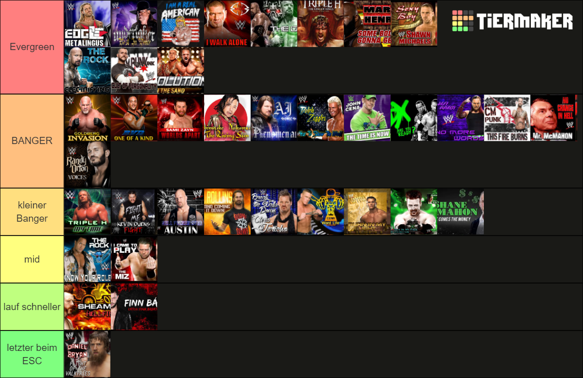 WWE theme songs (all time) Tier List (Community Rankings) - TierMaker