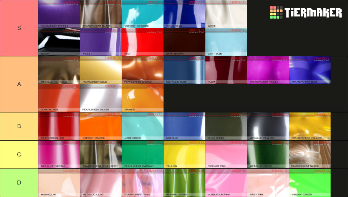 Latex Color Tier List (Community Rankings) - TierMaker