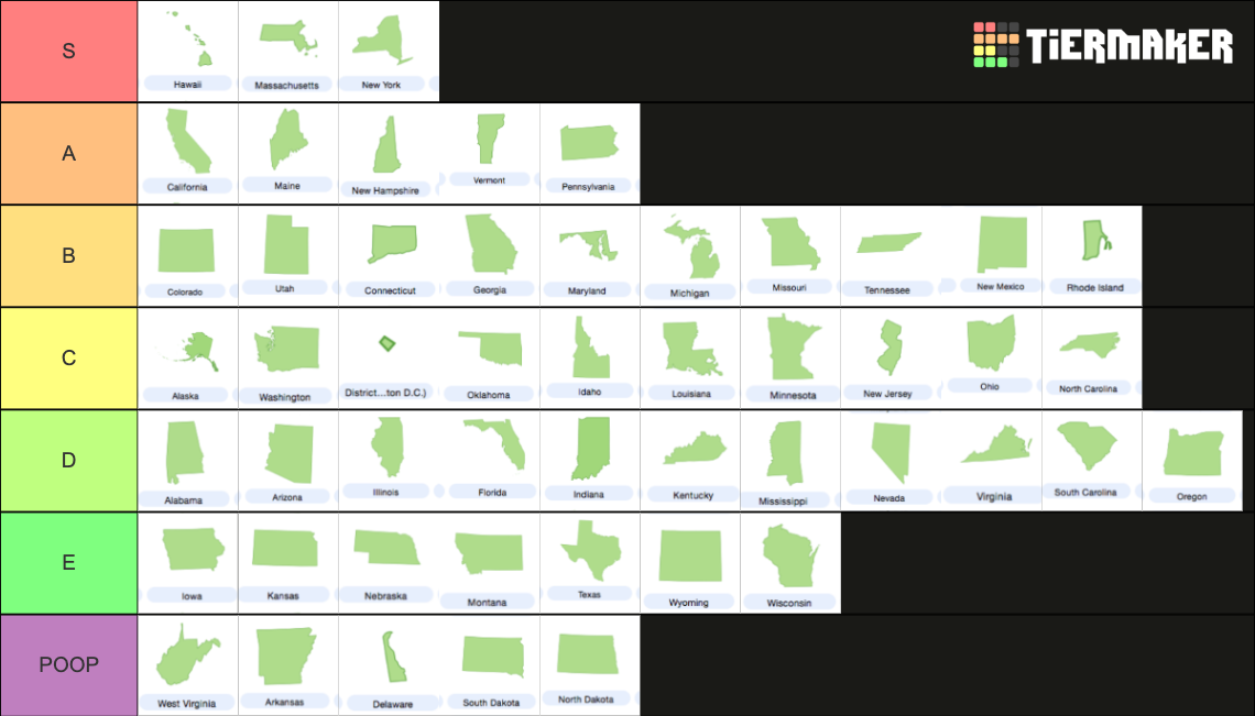 Best U.S. States Tier List (Community Rankings) - TierMaker