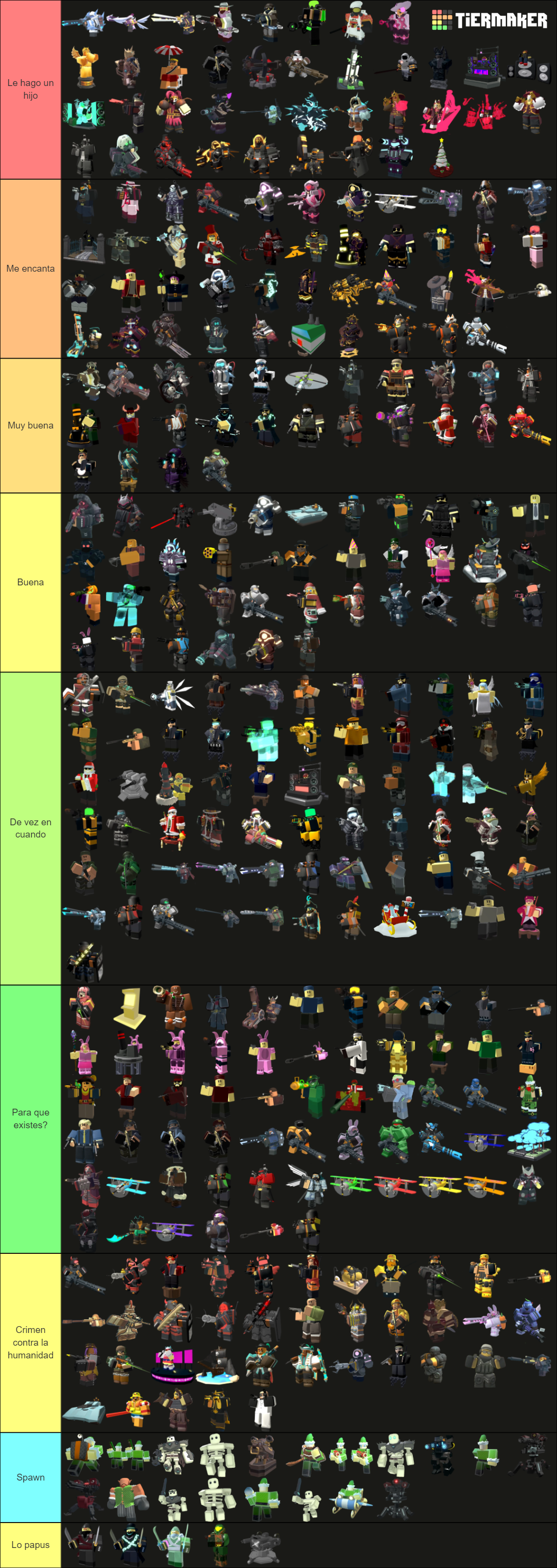 (tds) Tower defense simulator all skins 2024 Tier List (Community ...
