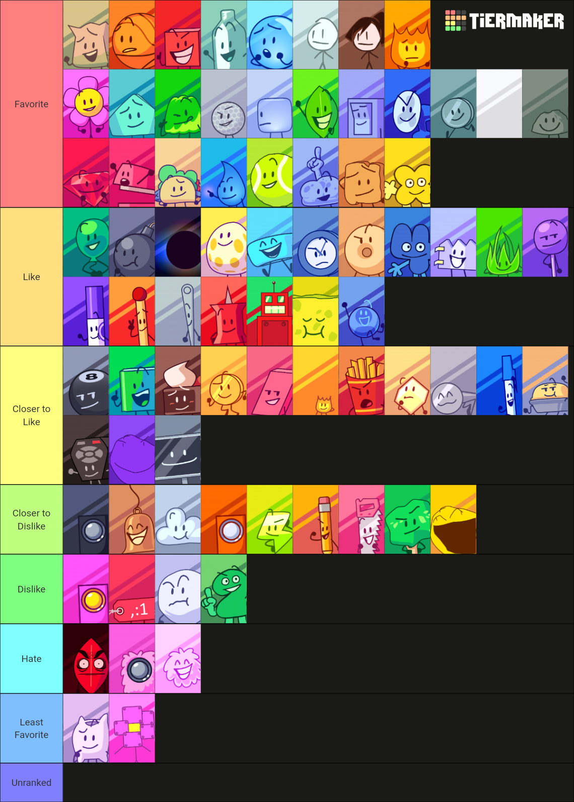All Major BFDI Characters Tier List (Community Rankings) - TierMaker