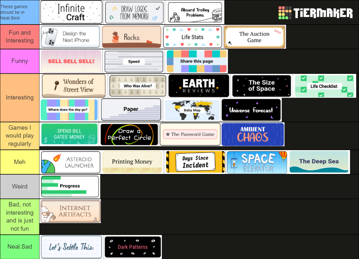 Neal.fun games Tier List (Community Rankings) - TierMaker