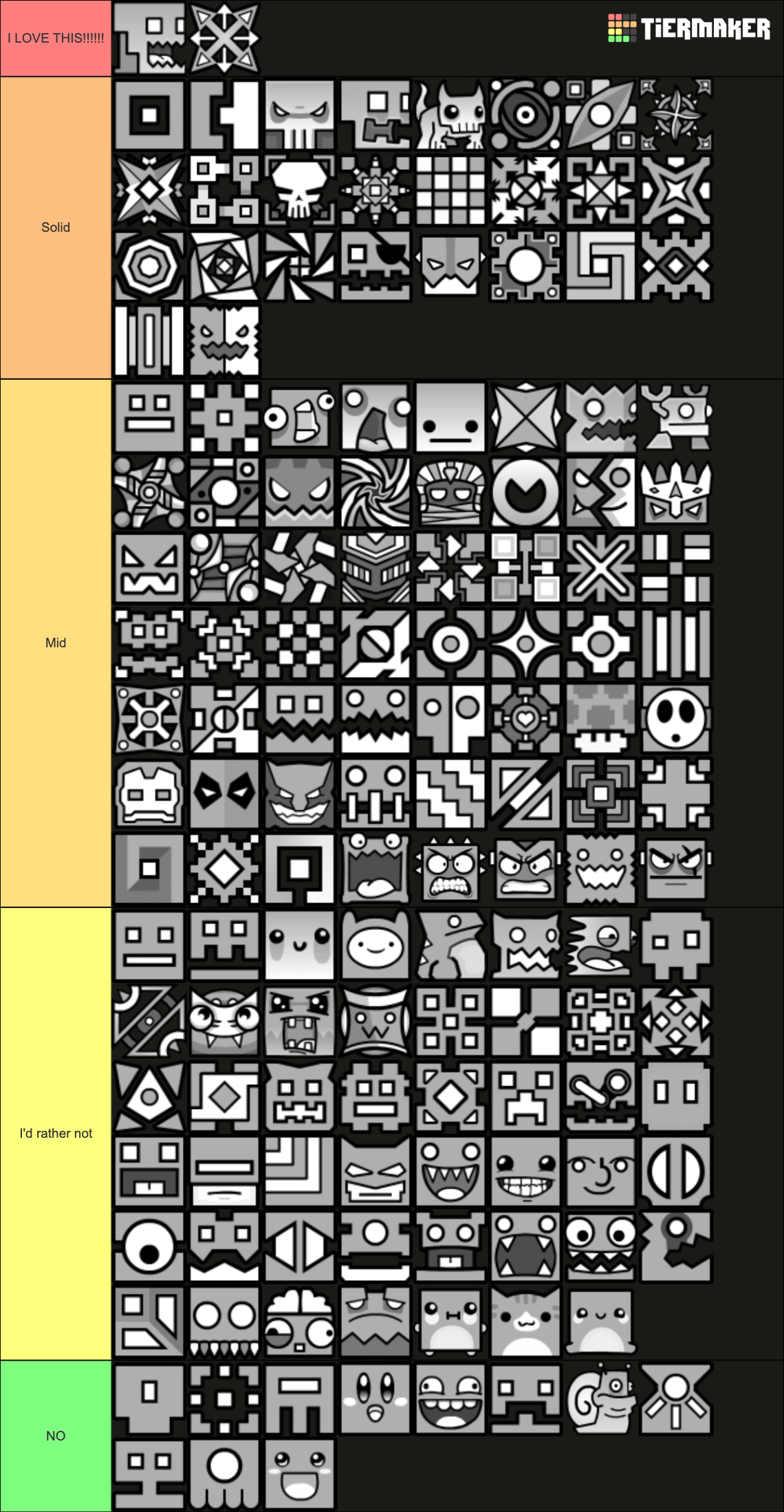 Recent Geometry Dash Tier Lists - TierMaker