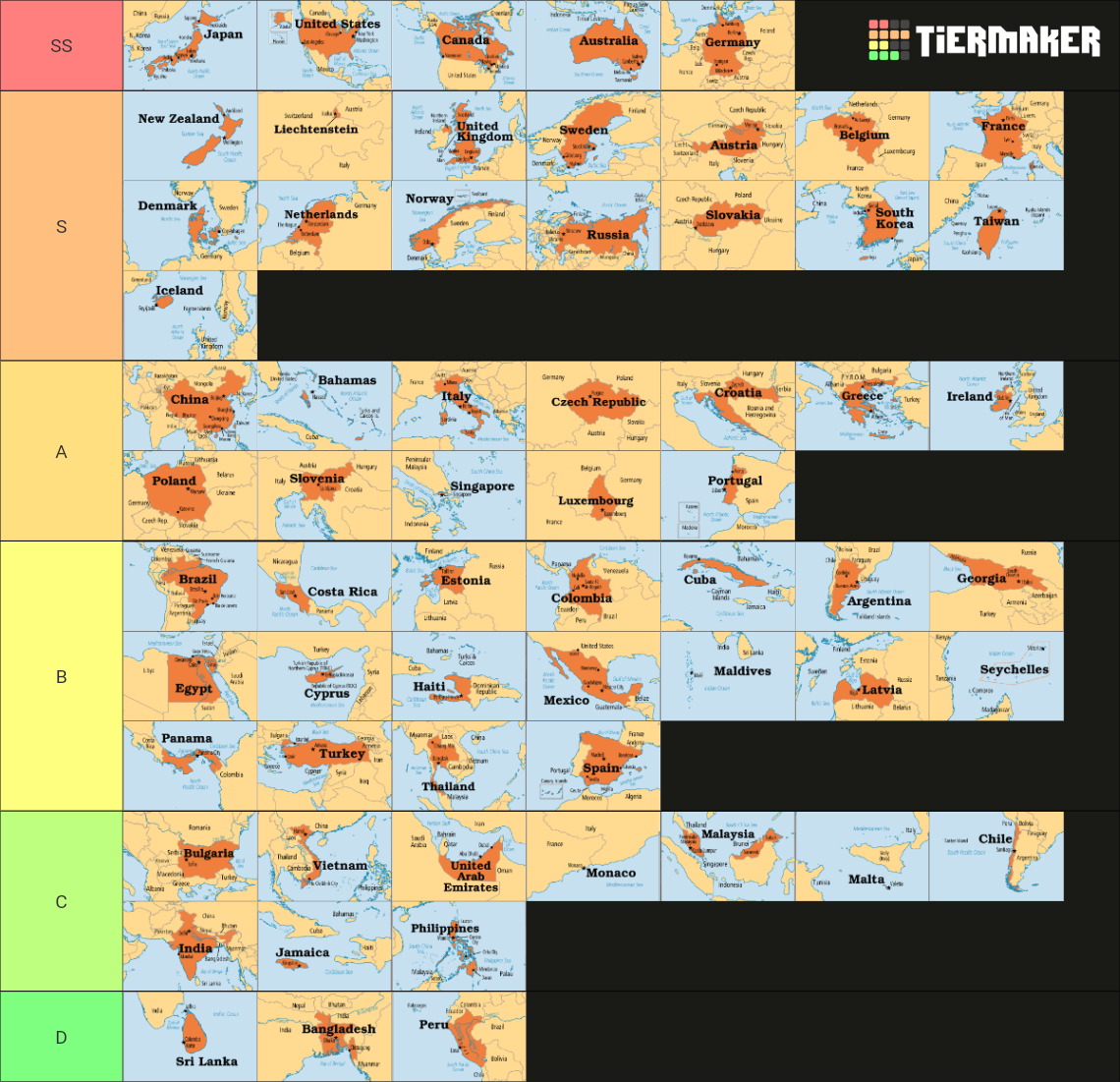 Country Tier List (Community Rankings) - TierMaker