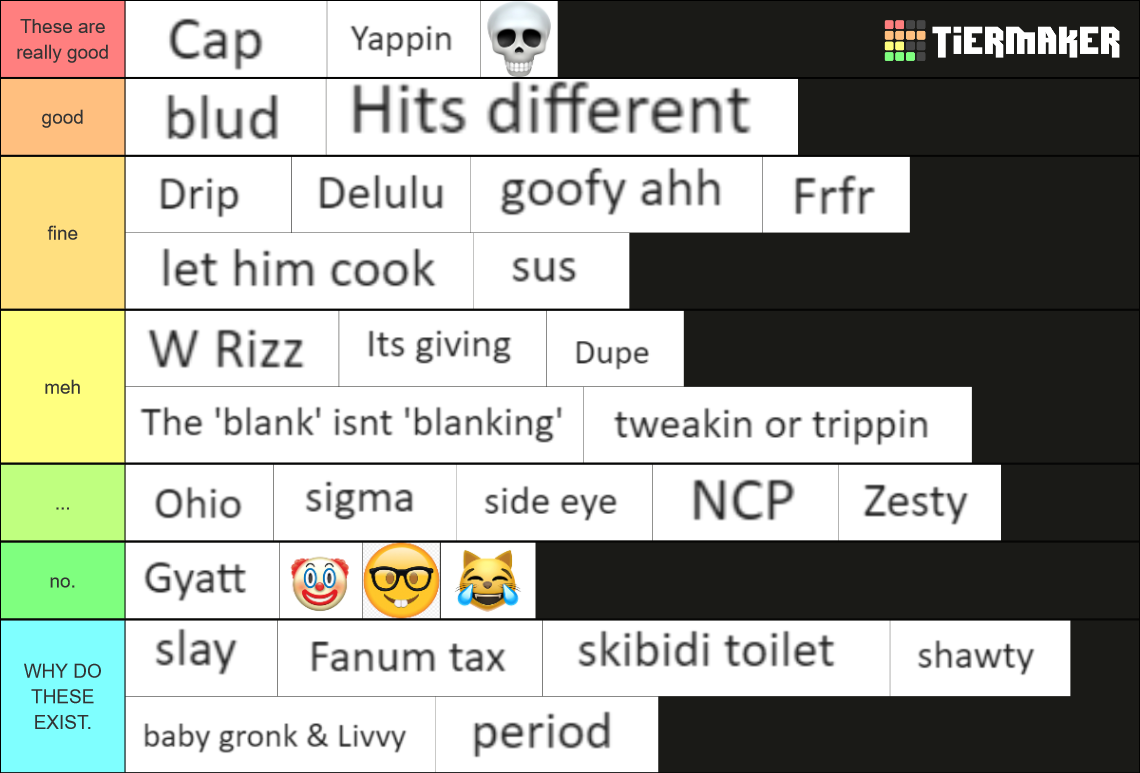 Gen Alpha & Gen z slang Tier List (Community Rankings) - TierMaker