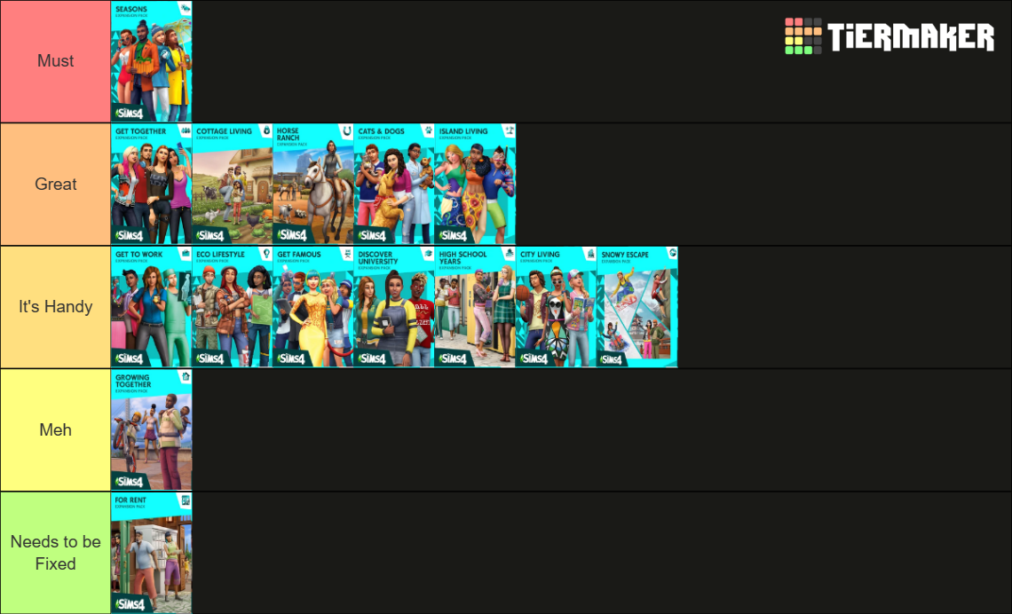 Sims 4 Expansion Packs (2024) Tier List (Community Rankings) - TierMaker