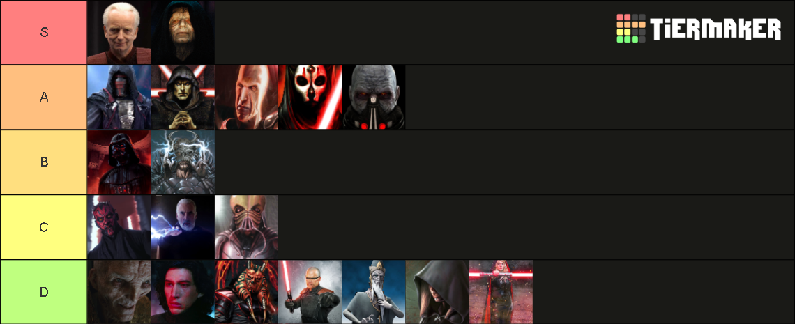 Sith lords Tier List (Community Rankings) - TierMaker