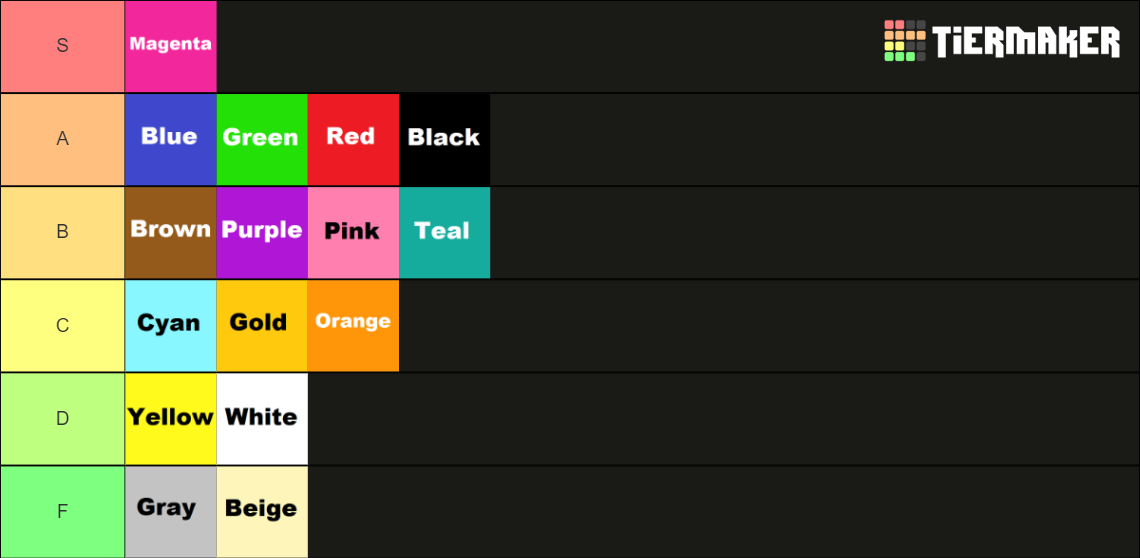 Favorite Color Tier List (Community Rankings) - TierMaker