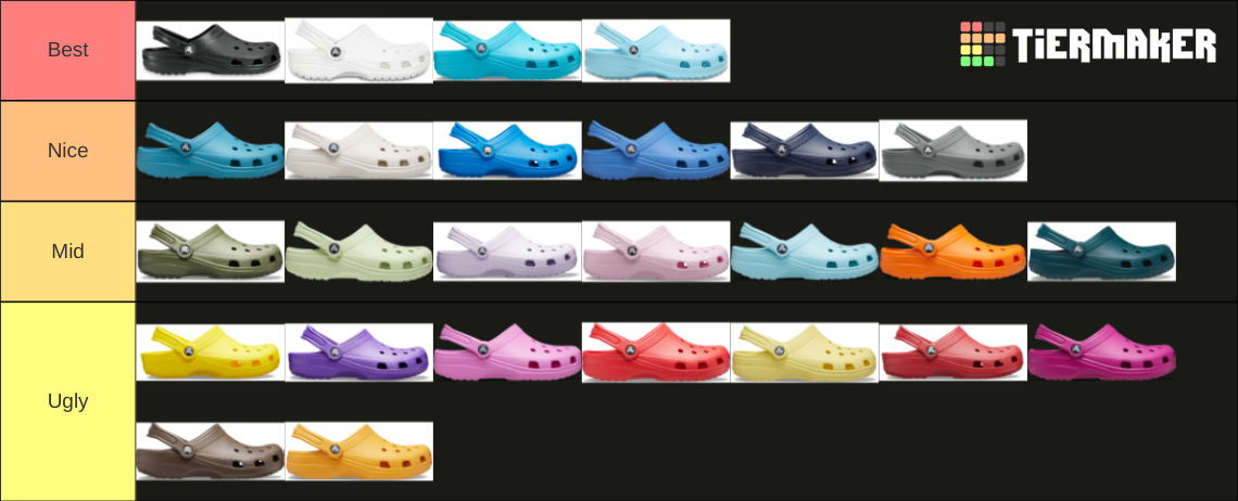 Normal Crocs Colors Tier List (Community Rankings) - TierMaker