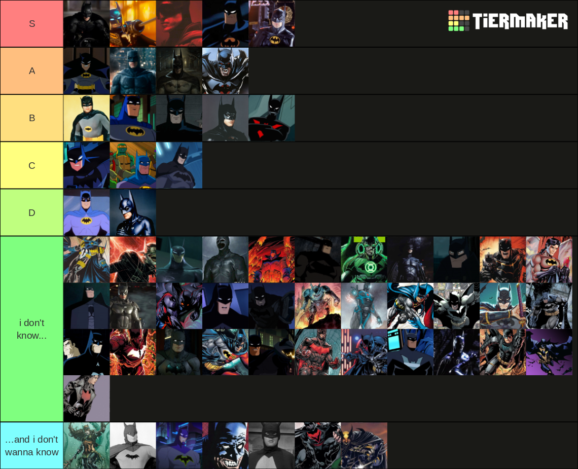 Versions of Batman Tier List (Community Rankings) - TierMaker