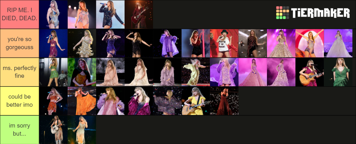 Taylor Swift Eras Tour Outfits Tier List (Community Rankings) - TierMaker
