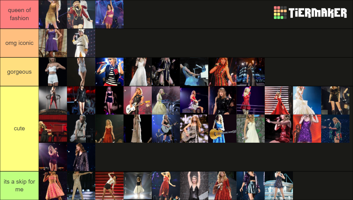 Taylor Swift Tour Outfits Tier List (Community Rankings) - TierMaker