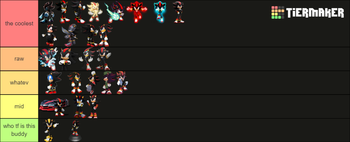 Rank Every Shadow The Hedgehog! Tier List (Community Rankings) - TierMaker