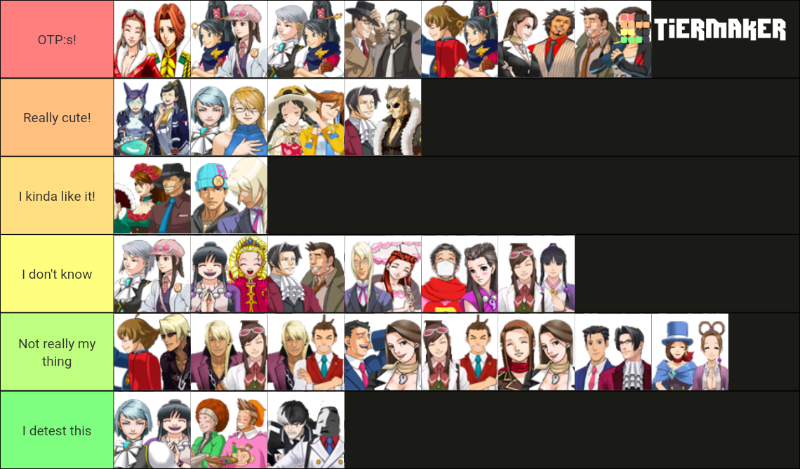 Ace attorney and TGAA ships Tier List (Community Rankings) - TierMaker