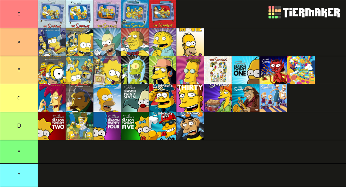 Every Simpsons Season Ranked (Seasons 1-35 & The Movie) Tier List ...