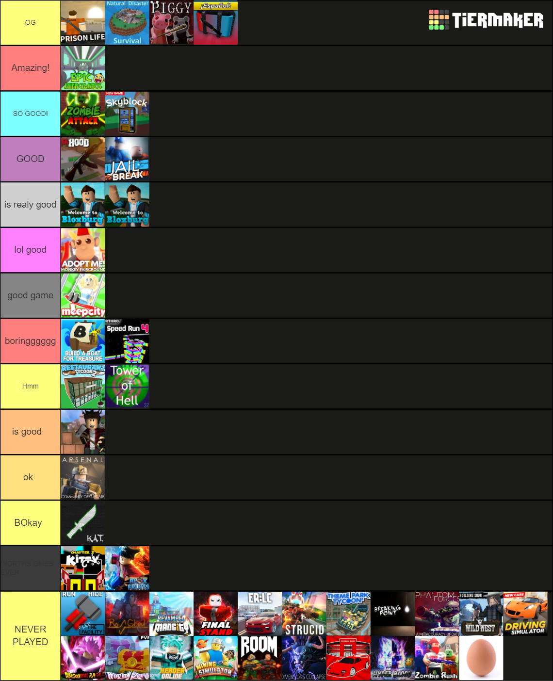 Best Roblox games Tier List (Community Rankings) - TierMaker