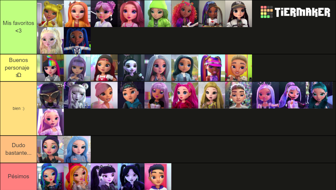 Rainbow High Cartoon Characters Tier List (Community Rankings) - TierMaker