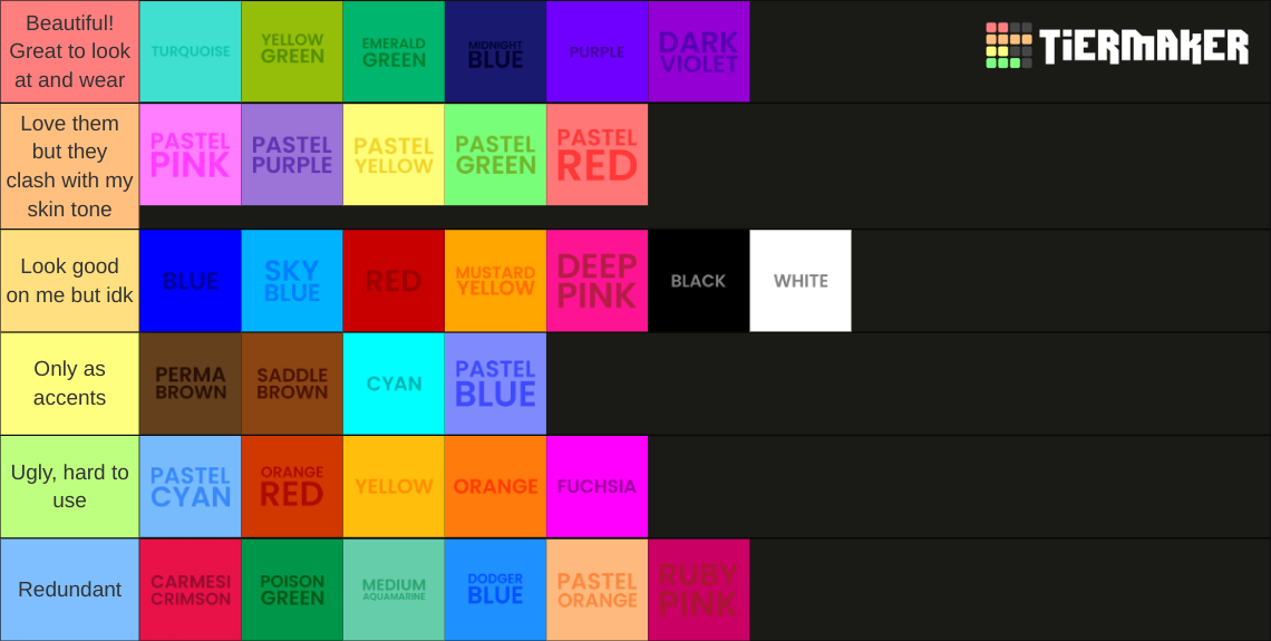 Ultimate Color Tier List (Community Rankings) - TierMaker