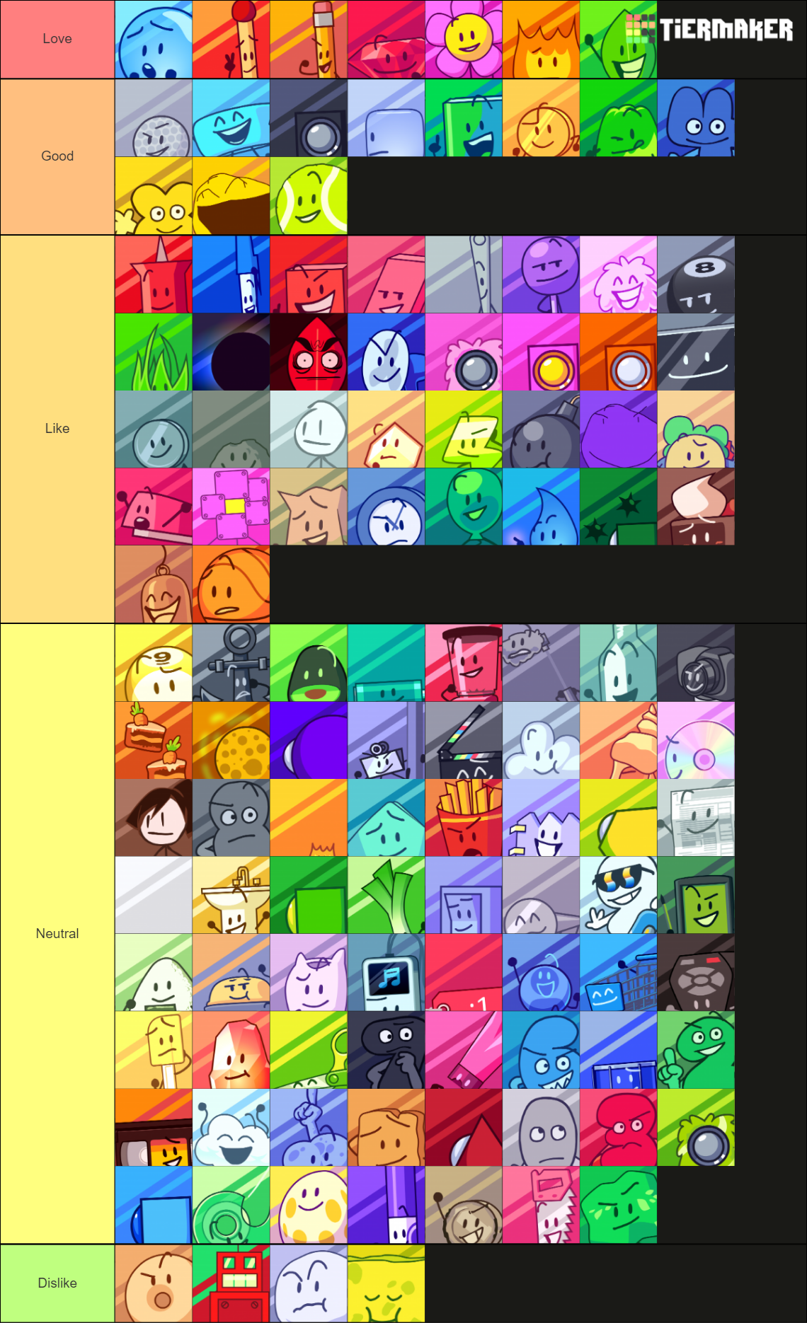 BFDI, BFDIA, BFB and TPOT as of TPOT 1 and BFB 28 Tier List (Community ...