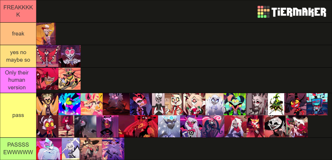 freaky or pass hellaverse (helluva and hazbin) Tier List (Community ...