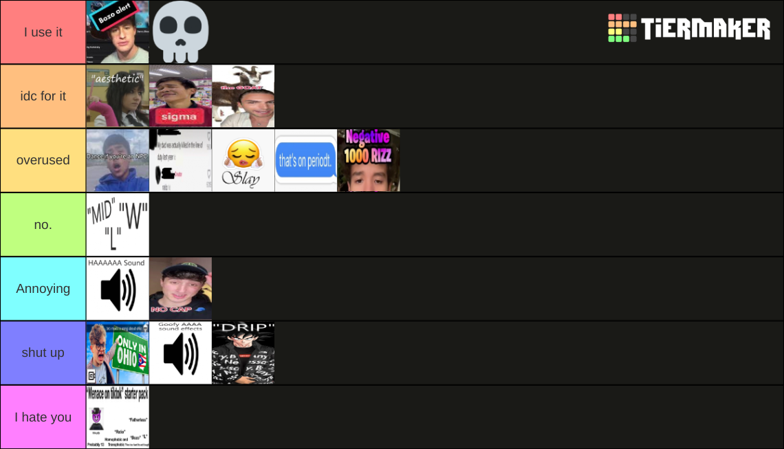 Gen Z Slang/Memes that are considered overused and annoying Tier List ...