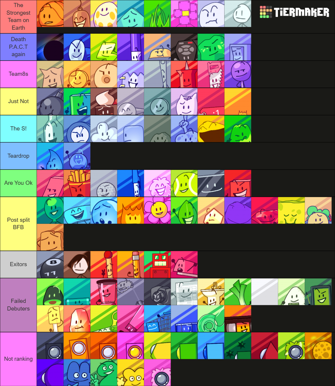 Mega BFDI Tierlist. Tier List (Community Rankings) - TierMaker