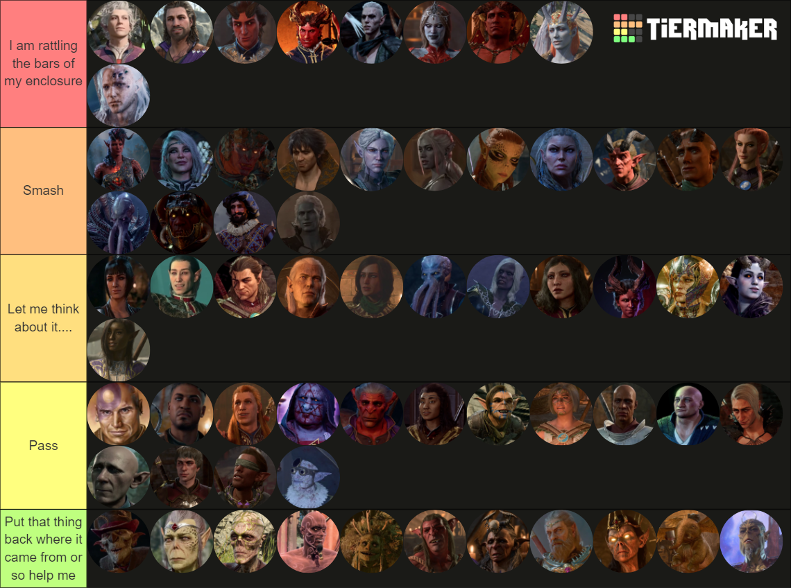 BG3 Smash or Pass but with a ridiculous amount of options Tier List ...