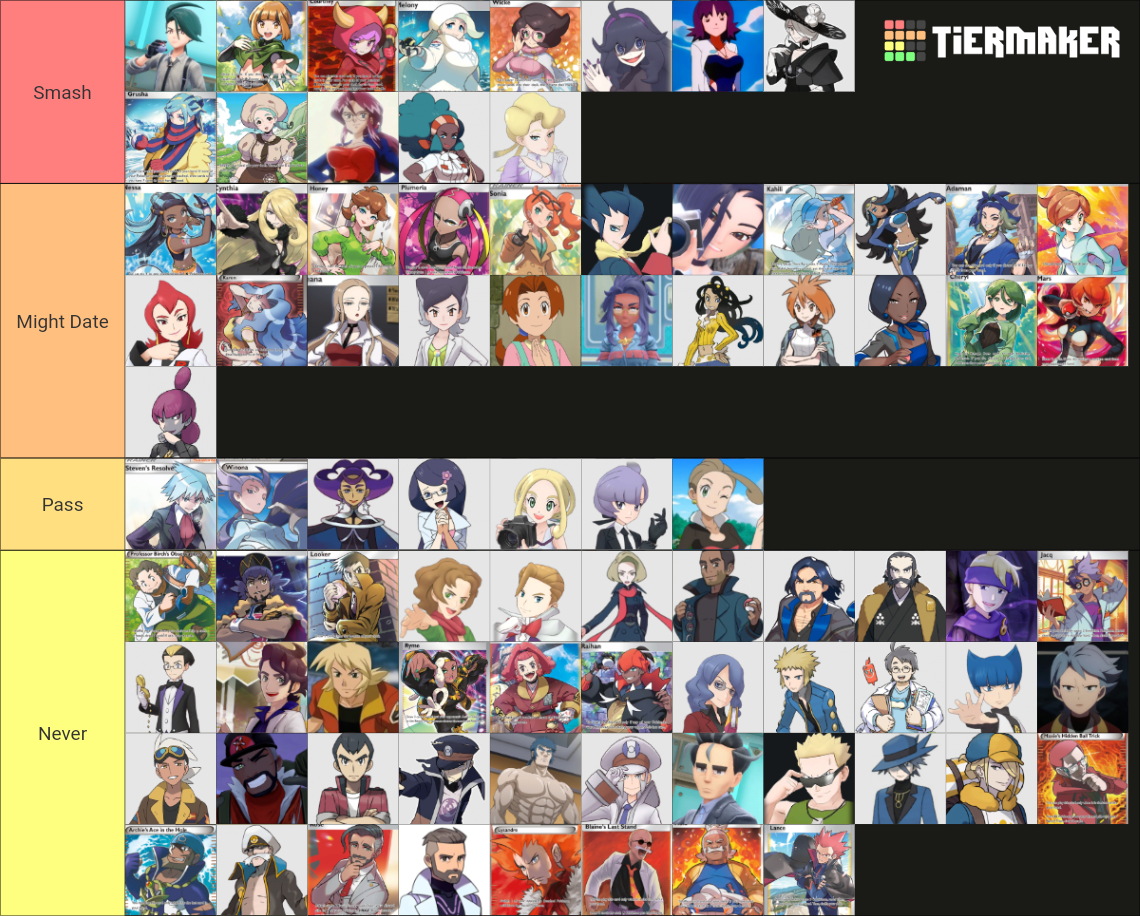 Smash or Pass Pokemon Characters 18 and older (humans only) Tier List ...