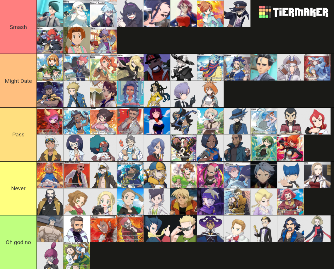 Smash or Pass Pokemon Characters 18 and older (humans only) Tier List ...