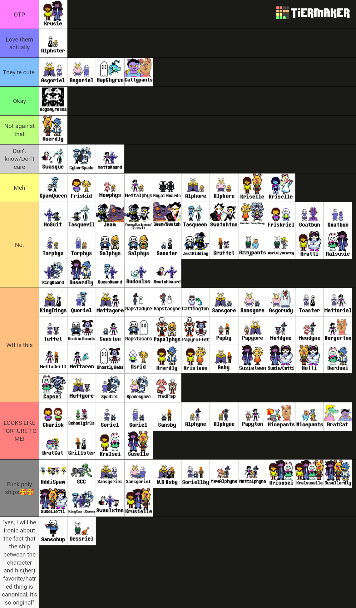 Undertale & Deltarune Ship Tierlist (with labels) Tier List (Community ...
