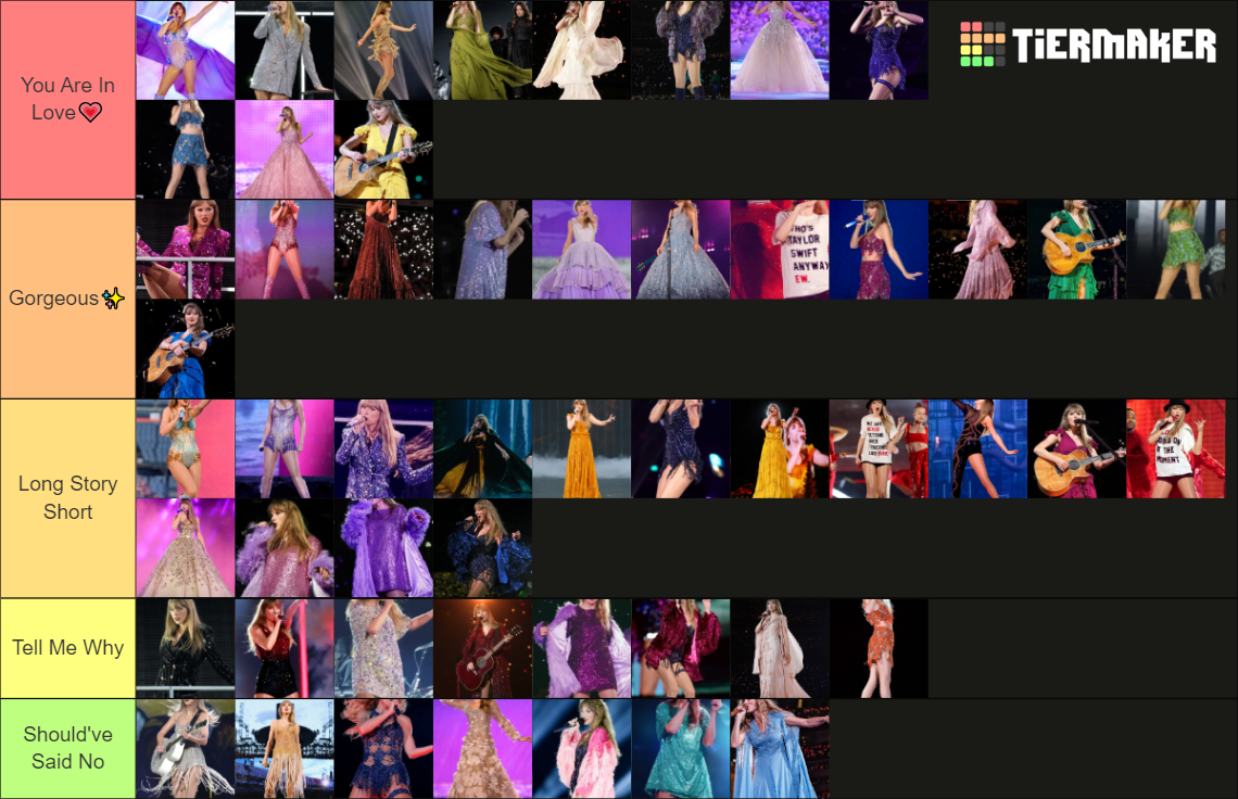 Taylor Swift Eras Tour Outfits Tier List (Community Rankings) - TierMaker