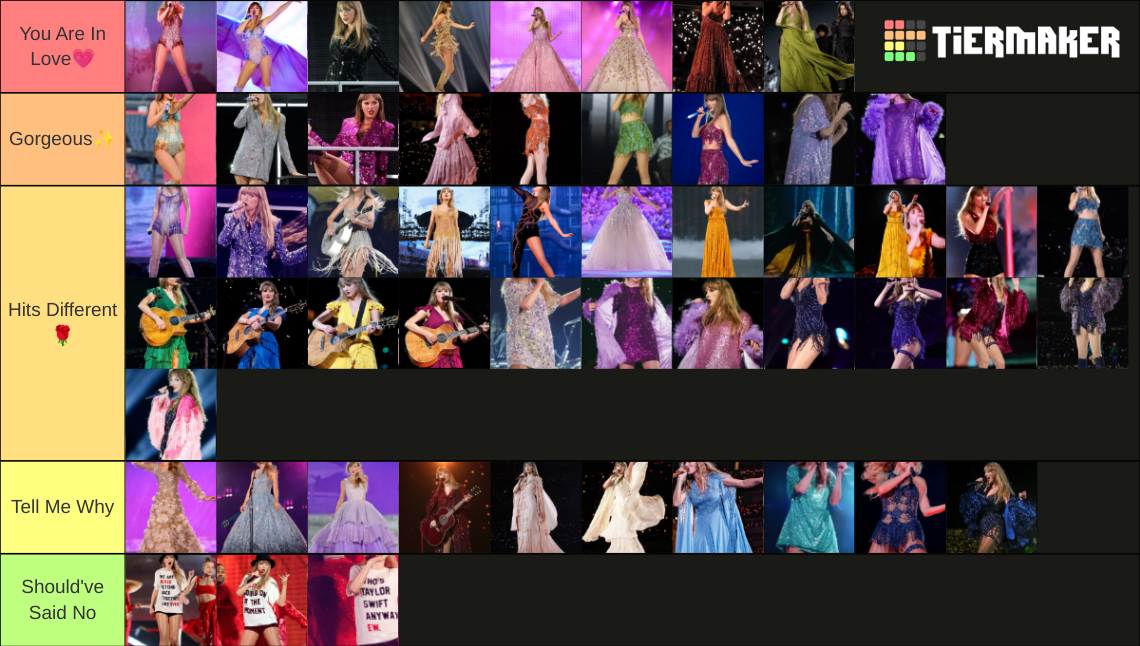 Taylor Swift Eras Tour Outfits Tier List (Community Rankings) - TierMaker