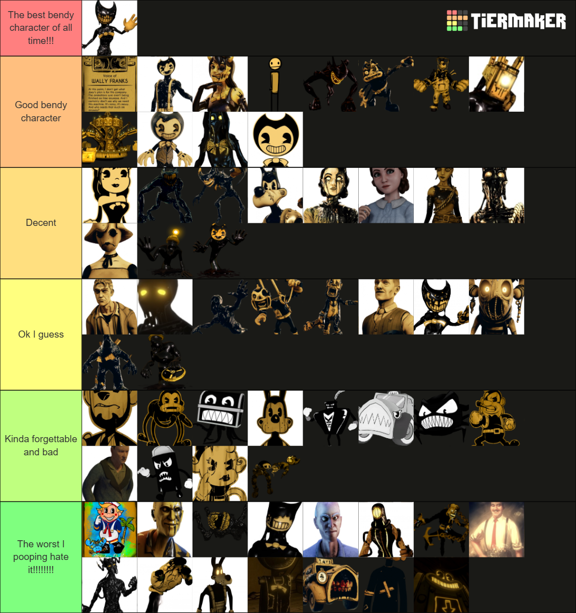 All of the bendy characters ranking Tier List (Community Rankings) - TierMaker