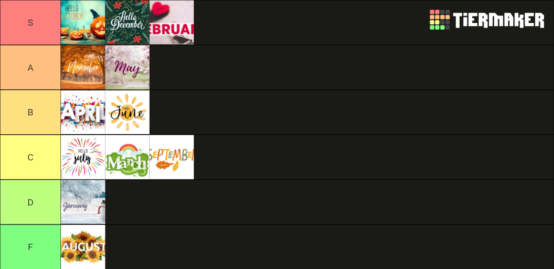 Months Of The Year Tier List (Community Rankings) - TierMaker